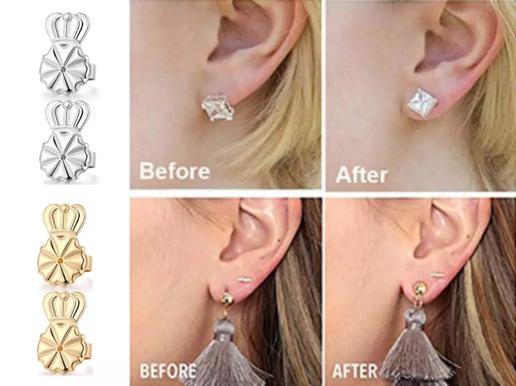 Wanderbey hypoallergenic earring lifters، د غوږونو د شاټونو څخه مخکې او وروسته