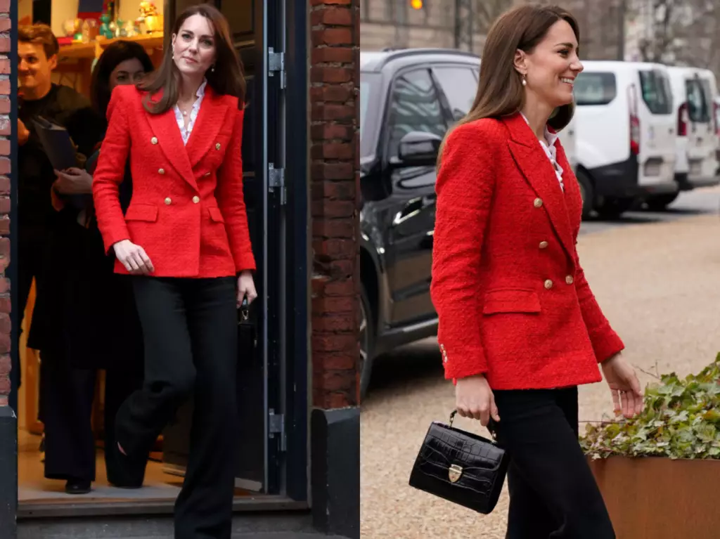 Kate Middleton ในชุดเบลเซอร์สีแดง มาถึง/ออกจากงาน