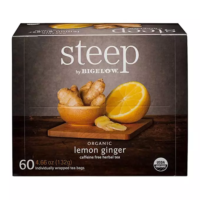 Bigelow Organic Lemon Ginger Herbal Tea.