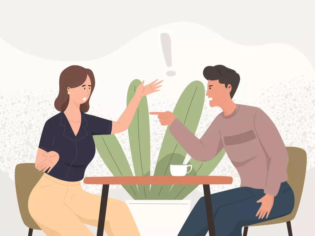 Conflict concept Een man en een vrouw ruzie illustratie