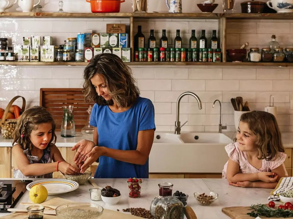 Familia usando o kit de cociña eat2explore na casa